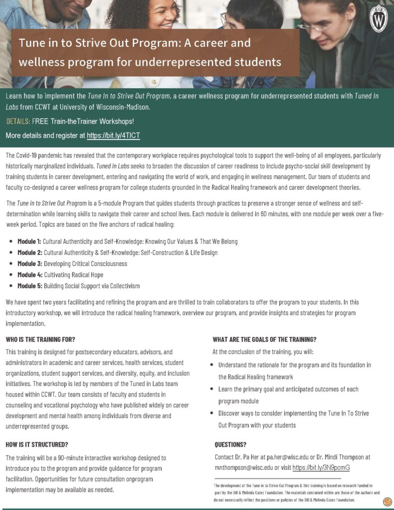 Tune In to Strive Out Facilitator Training – CCWT – UW–Madison